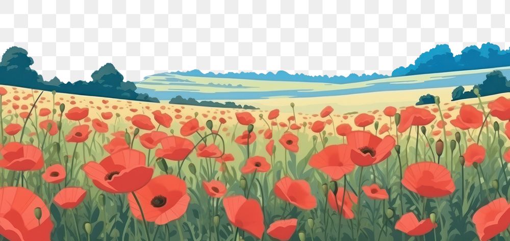 PNG Illustration poppy field landscape | Premium PNG - rawpixel