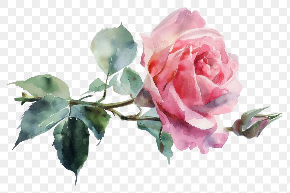 PNG Watercolor pink rose blossom | Free PNG - rawpixel