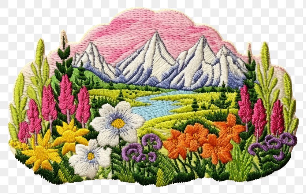 PNG Meadow landscape embroidery pattern | Free PNG - rawpixel