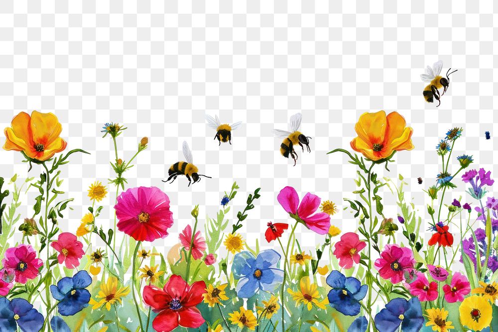 PNG Bees and flowers nature | Free PNG - rawpixel