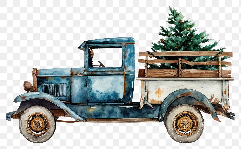 PNG Vintage car watercolor tree | Free PNG - rawpixel