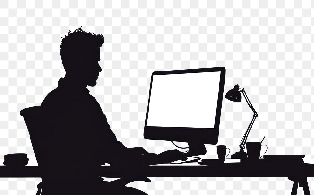 PNG man working computer silhouette | Free PNG - rawpixel