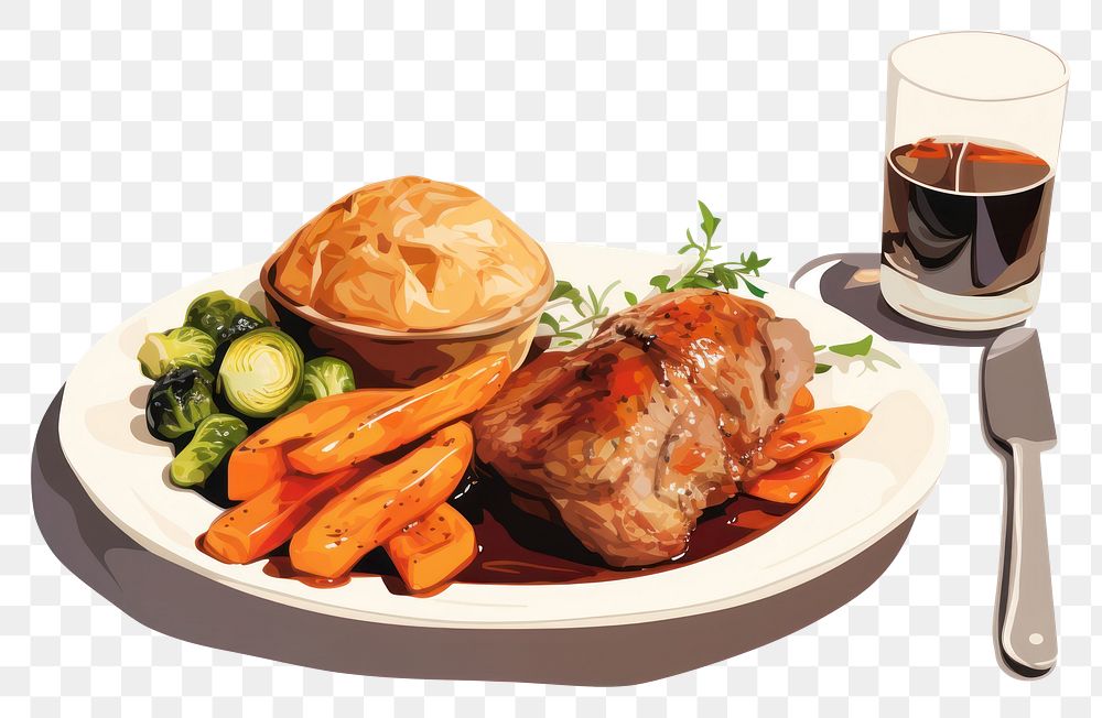 PNG Roast dinner beverage cutlery | Free PNG - rawpixel
