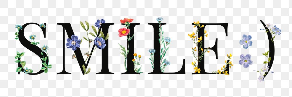 Smile word png floral digital | Free PNG - rawpixel
