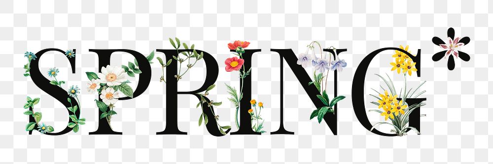 Spring word png floral digital | Free PNG - rawpixel