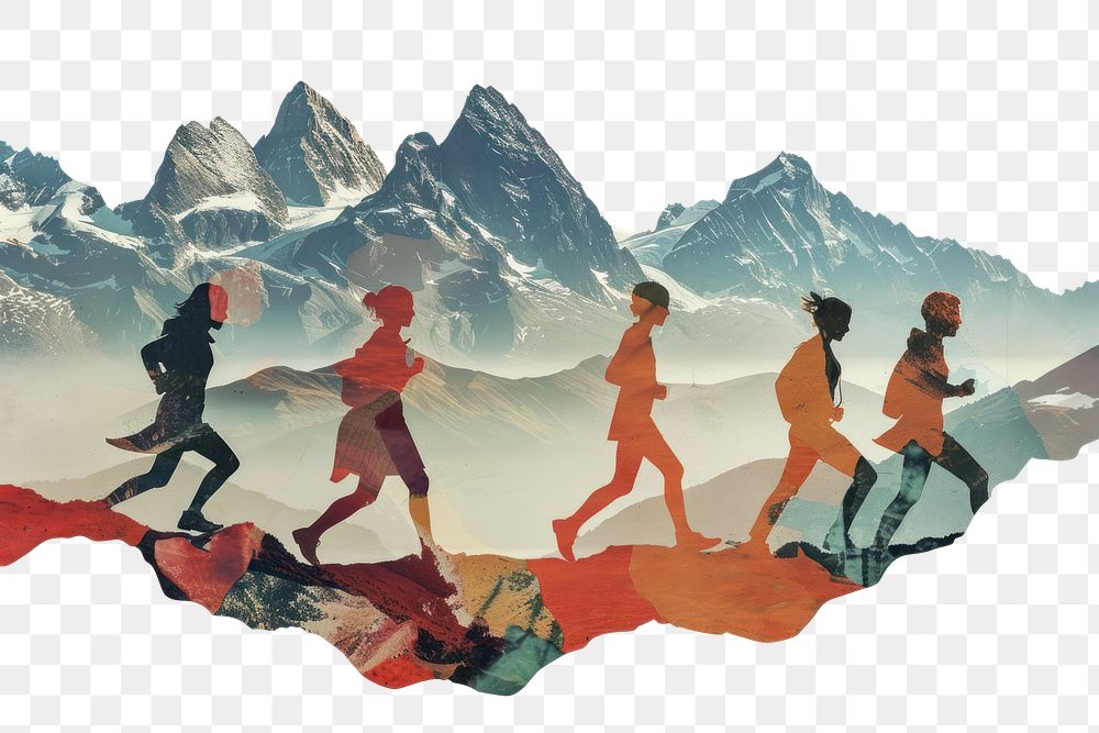 PNG Teenagers running mountain shape | Free PNG Illustration - rawpixel