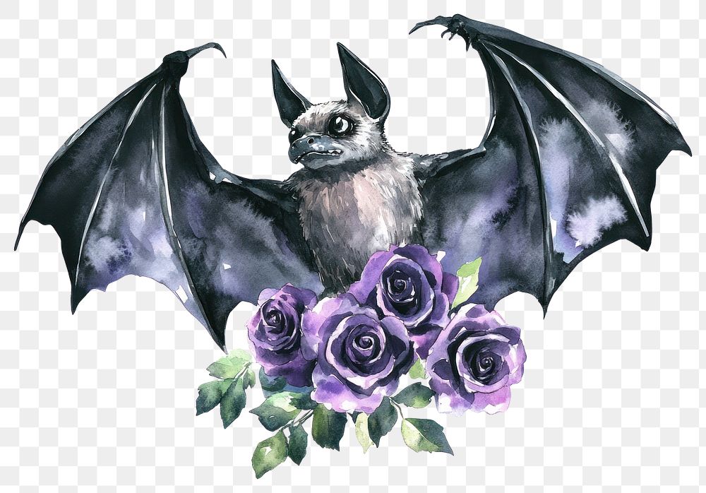PNG Bat roses art illustration. | Free PNG - rawpixel