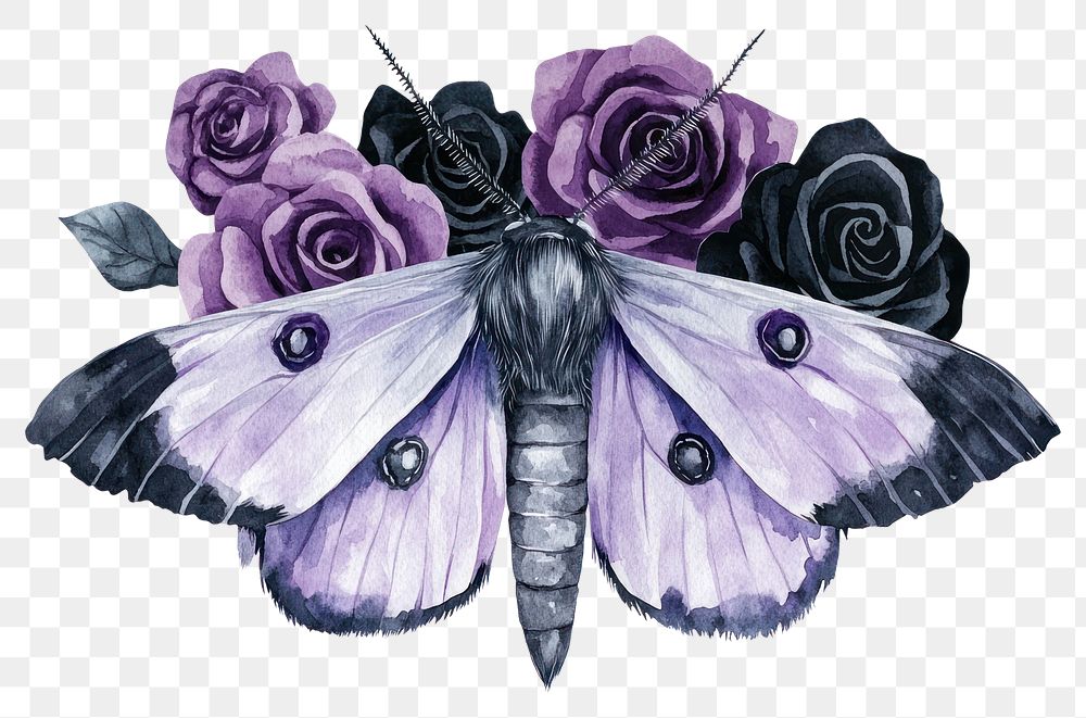 PNG Moth roses art illustration | Premium PNG - rawpixel