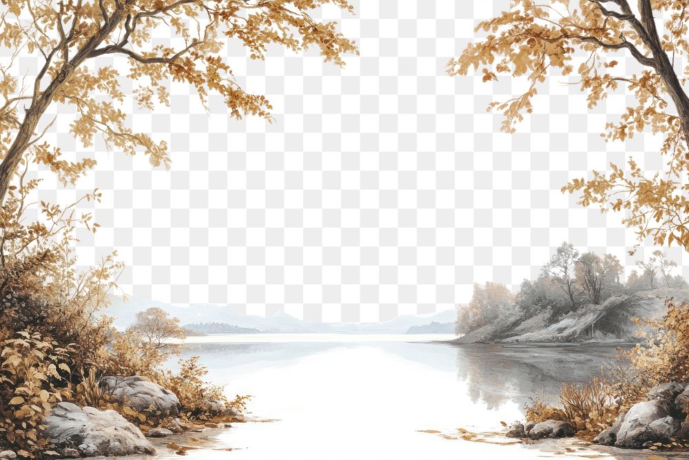 PNG Lake borders landscape painting | Free PNG - rawpixel