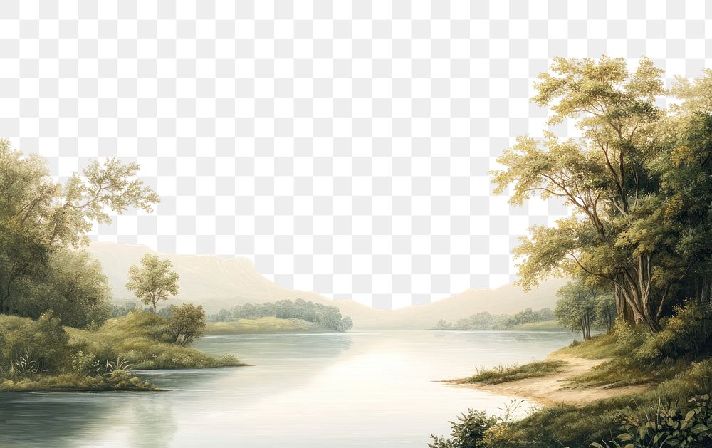 PNG River borders landscape painting | Premium PNG - rawpixel