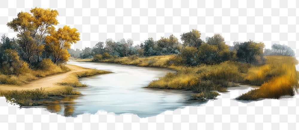 PNG River borders painting scenery | Free PNG - rawpixel