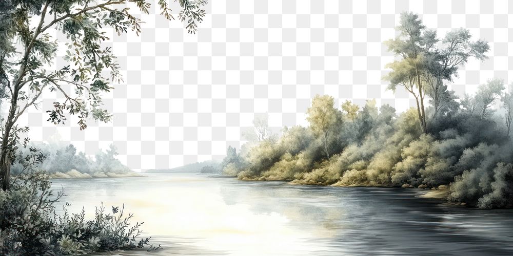 PNG River borders painting landscape | Free PNG - rawpixel
