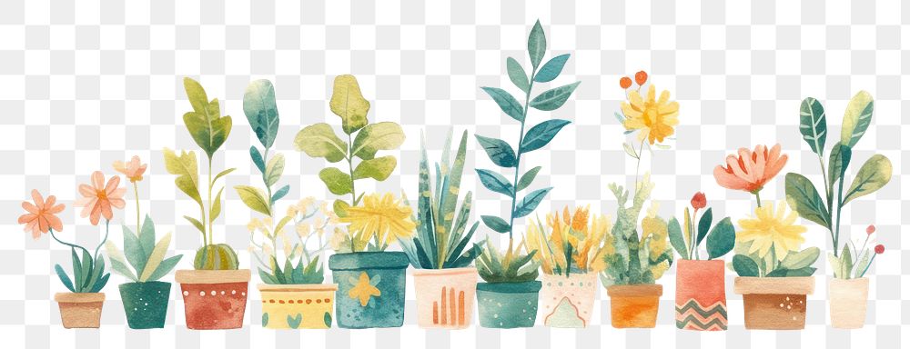 PNG Flower pots border art | Free PNG - rawpixel