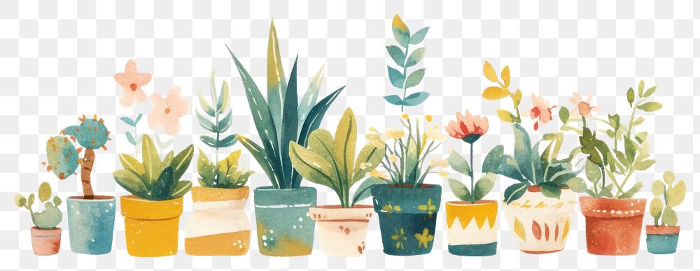 PNG Flower pots border art | Free PNG - rawpixel
