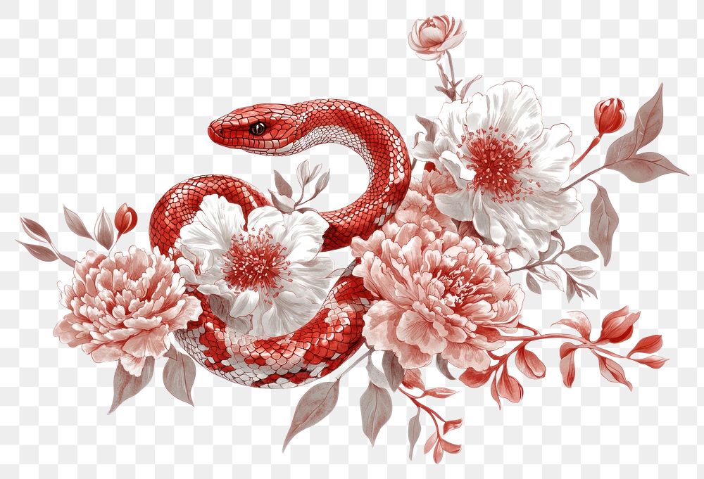 PNG Flowers snake illustration pattern. | Free PNG - rawpixel