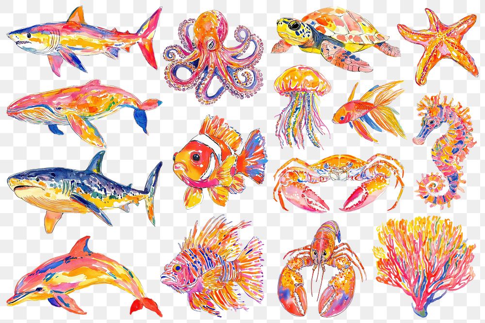 PNG Sea life illustrations, element | Premium PNG - rawpixel
