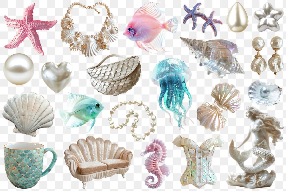 Mermaidcore objects png element set | Free PNG - rawpixel