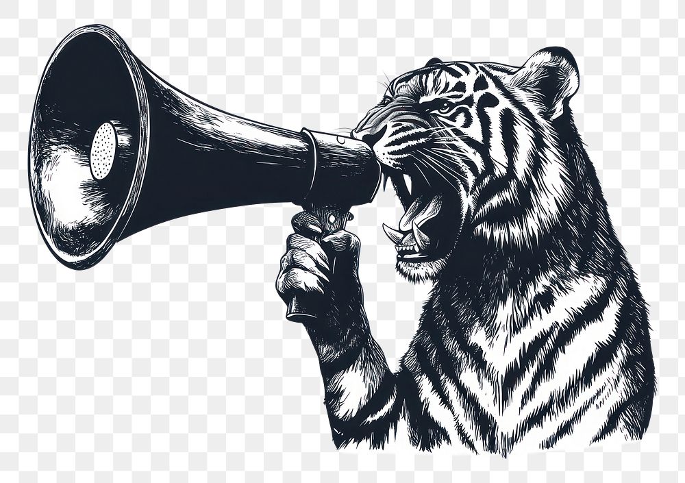 PNG Tiger holding big megaphone | Free PNG - rawpixel