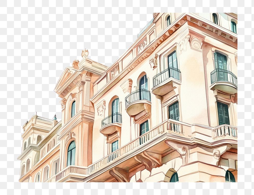 PNG Monaco building architecture watercolor | Free PNG - rawpixel
