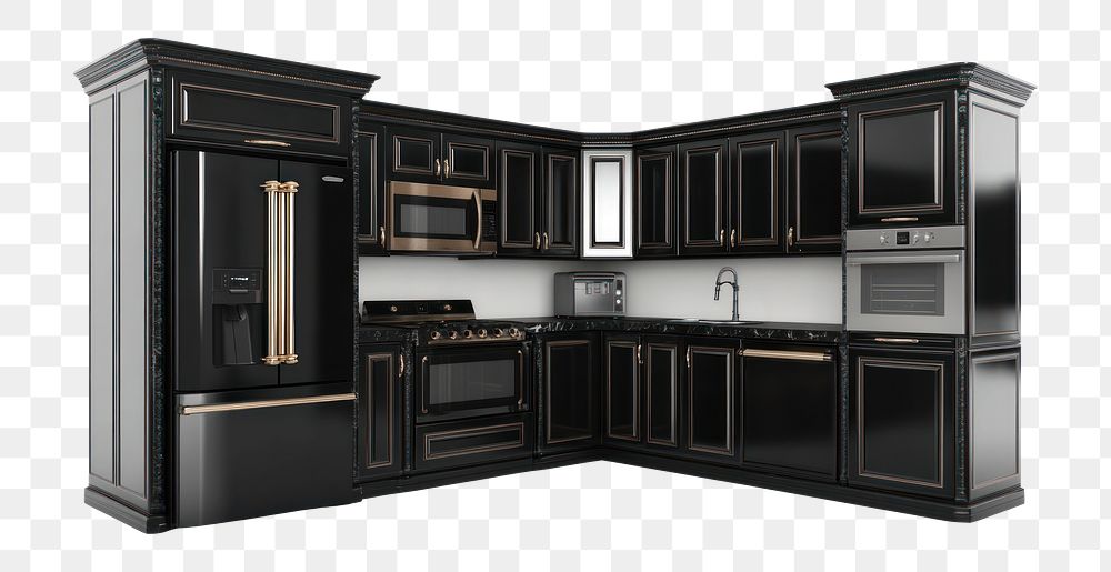 PNG Black luxury L-shape kitchen | Free PNG - rawpixel