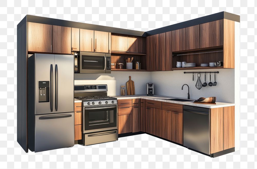 PNG Farmhouse L-shape kitchen appliances | Free PNG - rawpixel