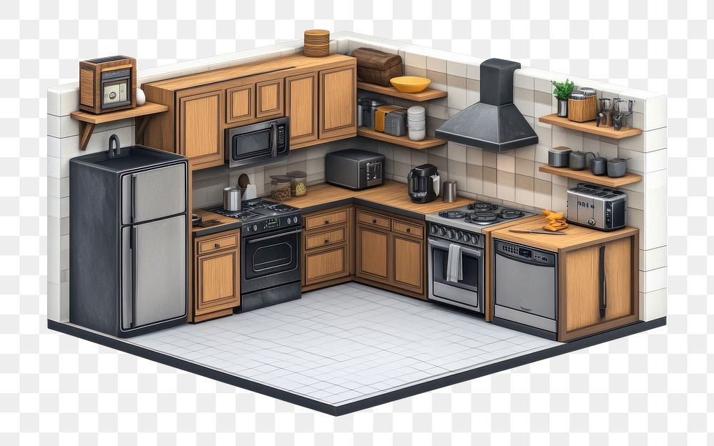 PNG Farmhouse L-shape kitchen appliances | Free PNG - rawpixel