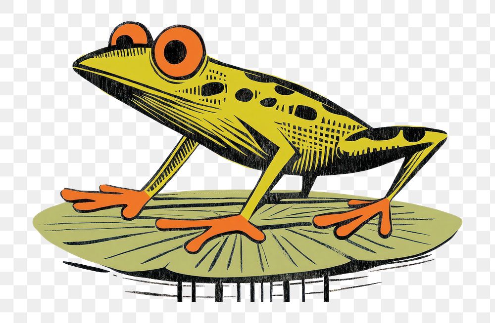 PNG Linocut green silly frog | Free PNG - rawpixel