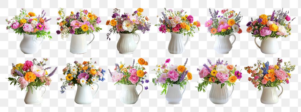 PNG Colorful floral arrangements pitchers, | Premium PNG - rawpixel