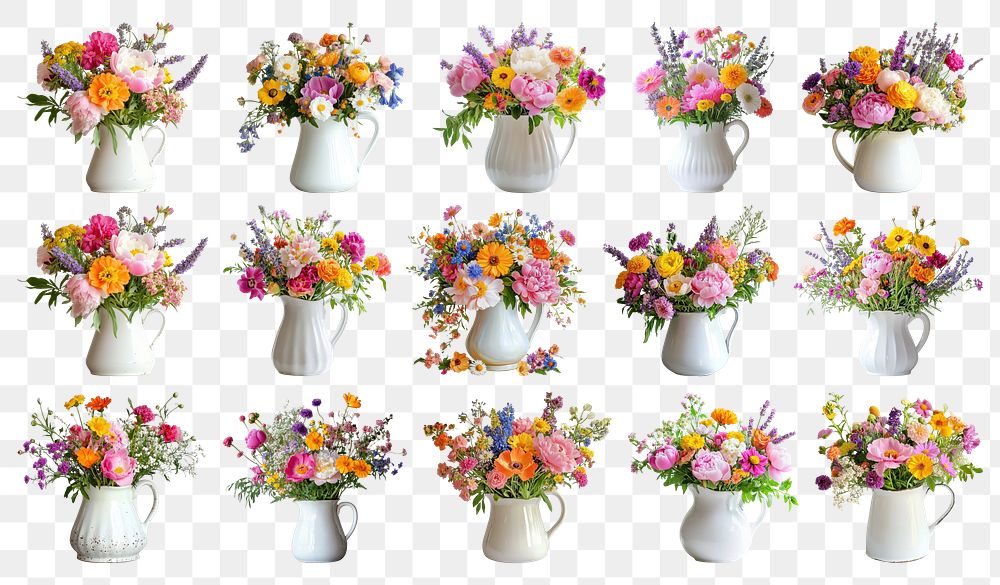 PNG Vibrant floral arrangements pitchers, | Premium PNG - rawpixel