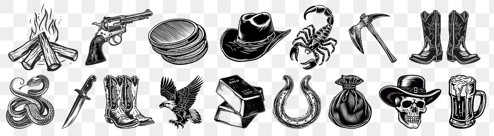 PNG Western-themed icons collection, element | Premium PNG - rawpixel
