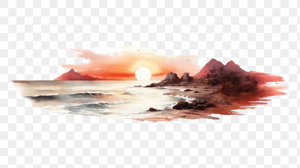 PNG Sunset sunlight outdoors painting. | Free PNG - rawpixel