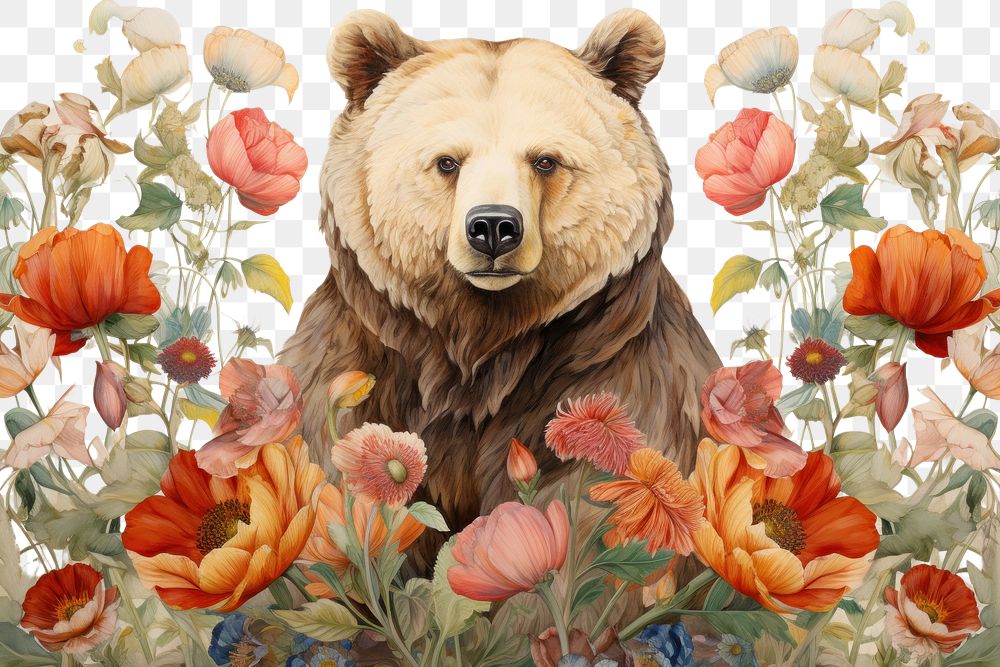 PNG Bear flower bear painting. | Free PNG - rawpixel