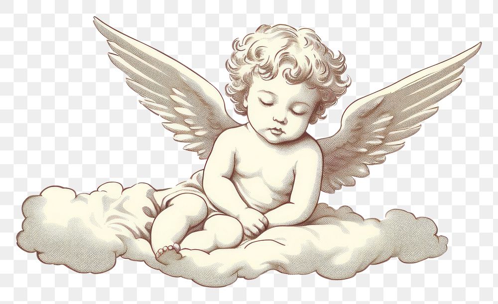 PNG Cherub drawing angel cloud. | Free PNG - rawpixel