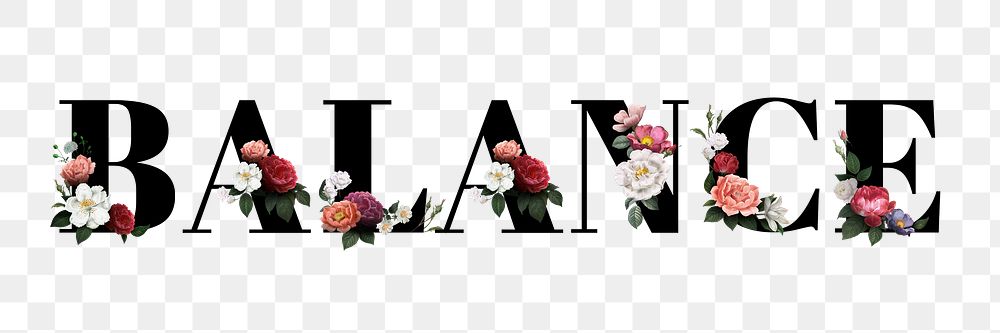 Floral balance word typography design | Free PNG Sticker - rawpixel