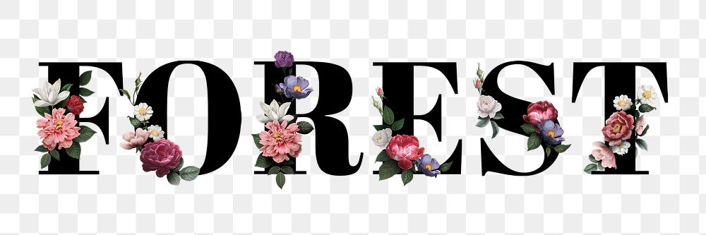 Floral forest word typography design | Premium PNG Sticker - rawpixel