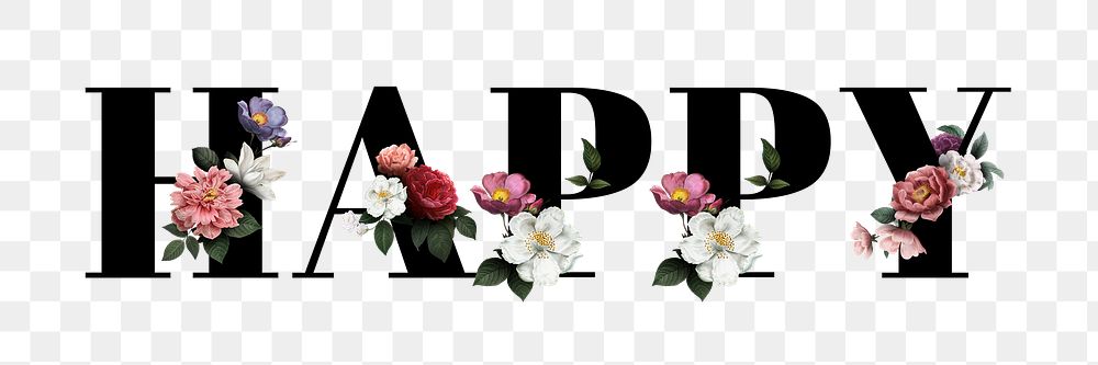 Floral happy word typography design | Premium PNG Sticker - rawpixel