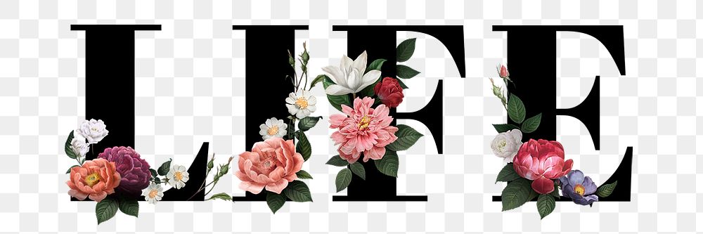 Floral life word typography design | Free PNG Sticker - rawpixel