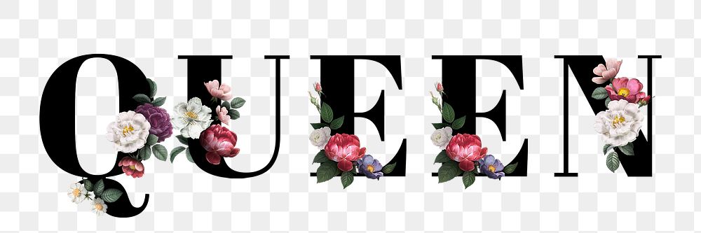 Floral queen word typography design | Premium PNG Sticker - rawpixel