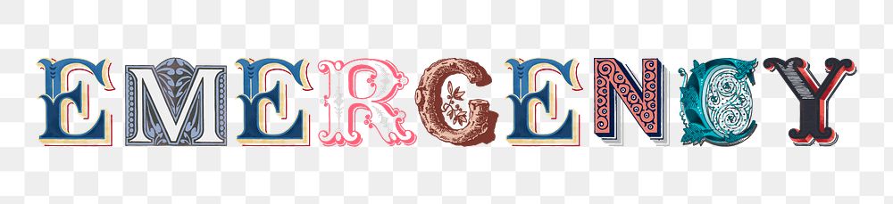 Emergency word png retro victorian | Free PNG Sticker - rawpixel