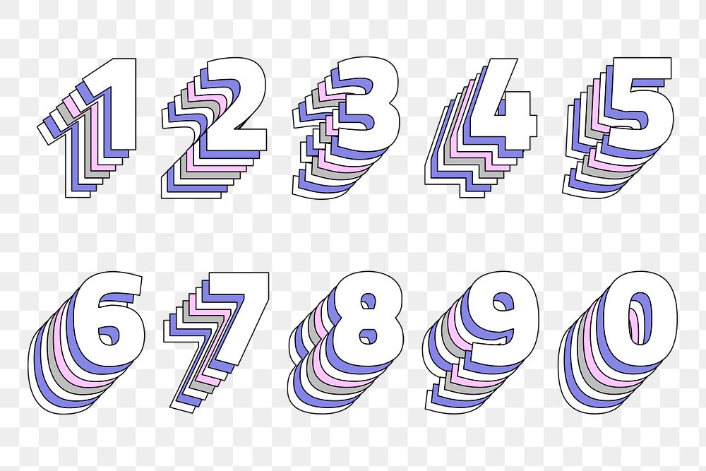 Layered number set png pastel | Free PNG - rawpixel