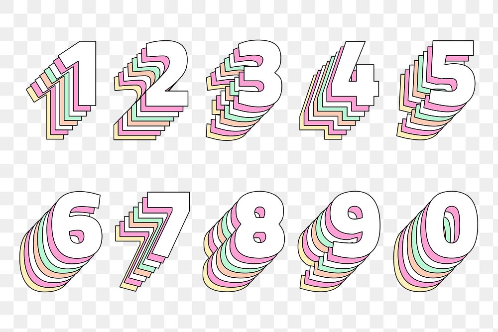 Layered number set png pastel | Free PNG - rawpixel