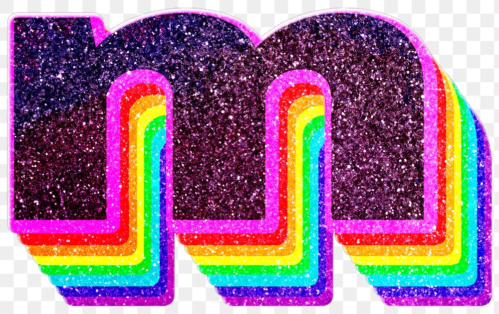 M letter layered rainbow glitter | Free PNG Sticker - rawpixel