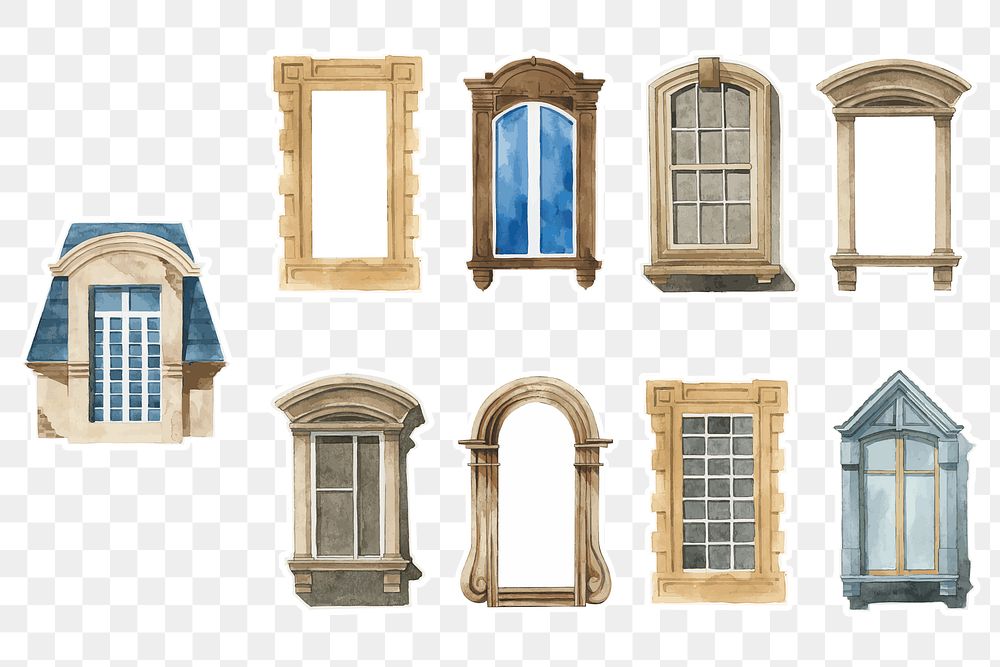 Old window architecture watercolor png | Free PNG - rawpixel