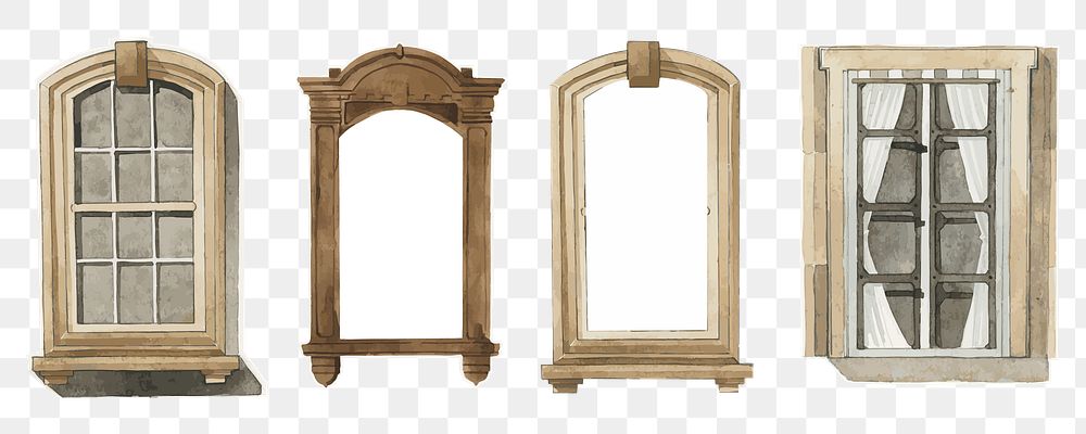 Png vintage window architecture watercolor | Free PNG - rawpixel
