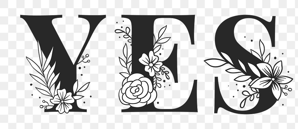 Floral Yes typography feminine font | Premium PNG Sticker - rawpixel