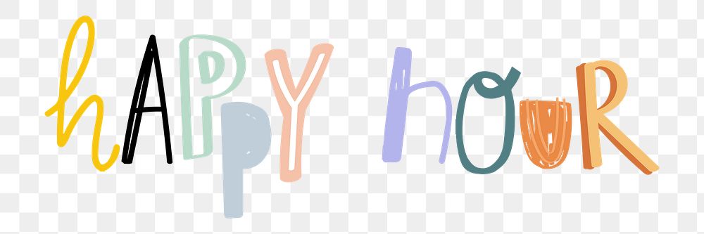 Doodle lettering happy hour png | Premium PNG Sticker - rawpixel