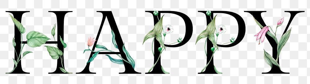 Png happy word floral font | Premium PNG Sticker - rawpixel