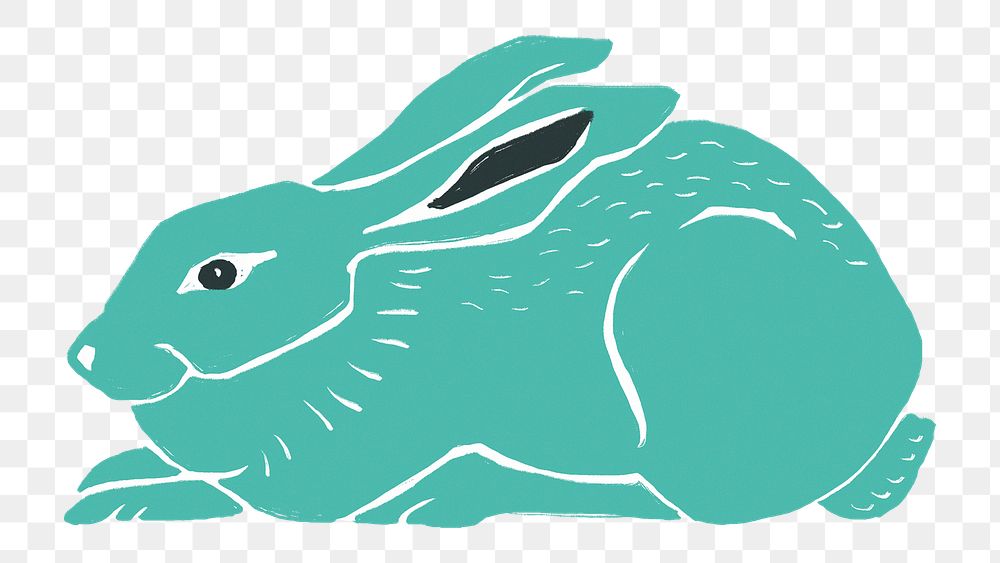 Vintage linocut turquoise rabbit png | Premium PNG Sticker - rawpixel