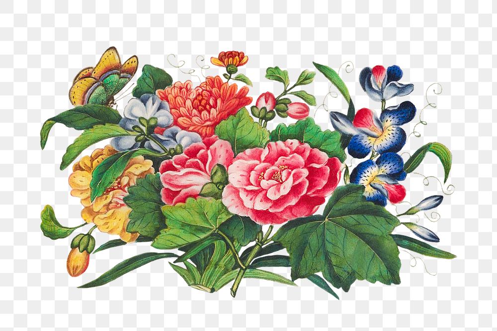 Vintage illustration Chinese flowers transparent | Premium PNG Sticker ...