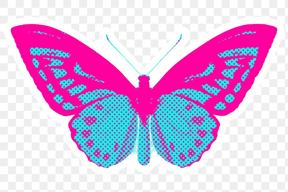 Hand drawn funky butterfly halftone | Free PNG Sticker - rawpixel